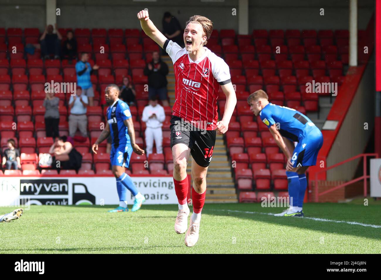 CHELTENHAM, UK. APR 15TH Callum Wright of Cheltenham Town celebrates ...