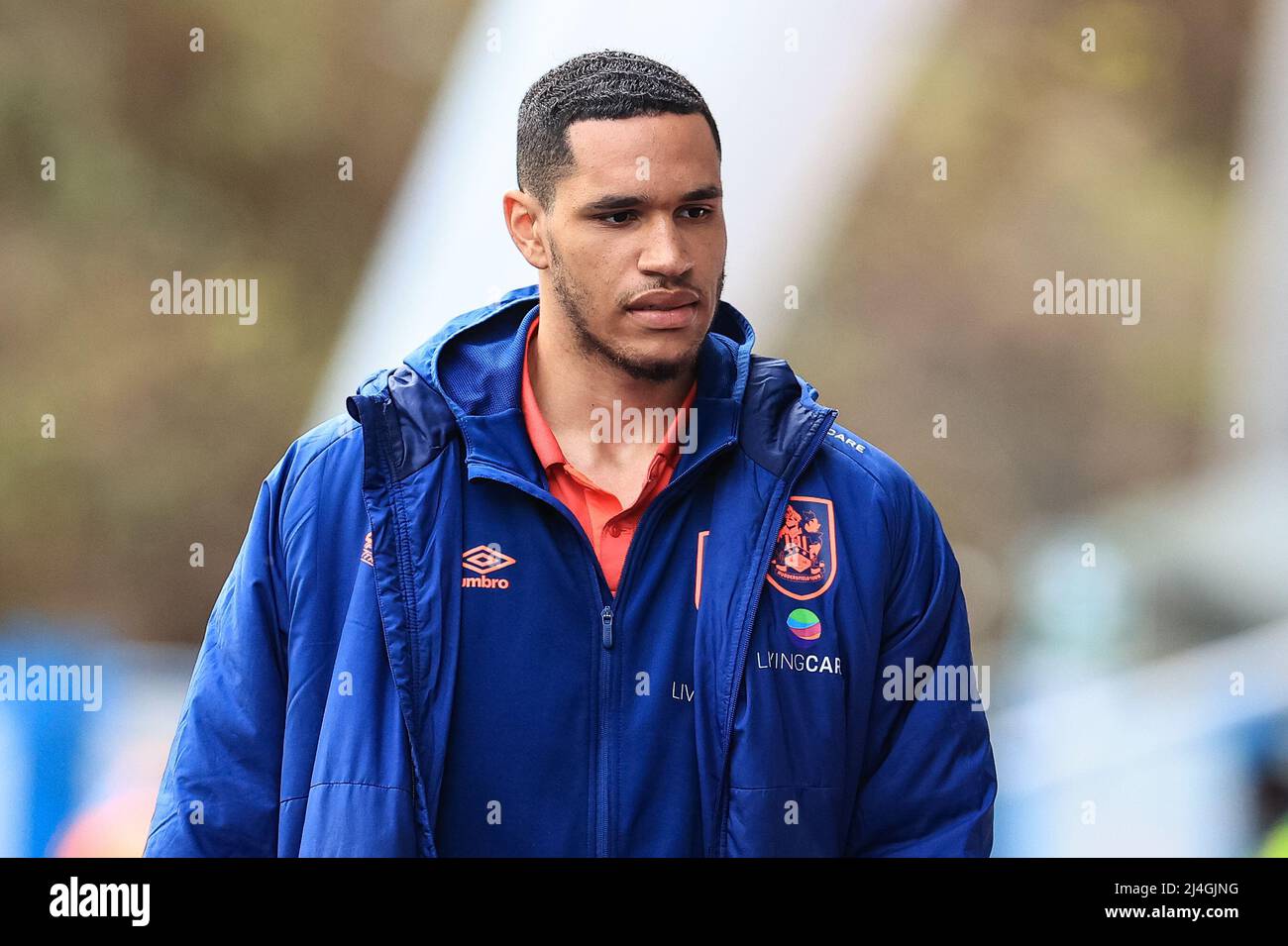 Jon Russell #37 of Huddersfield Town arrives at The John Smiths Stadium ...