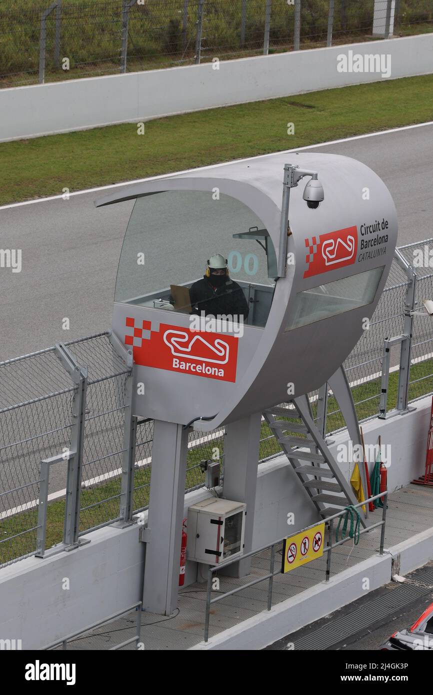 Finish line marshall tower at the Circuit of Catalonia Grand Prix track ...