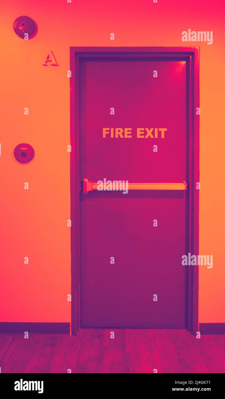 Fire exit door. Fire exit emergency door red color metal material with ...