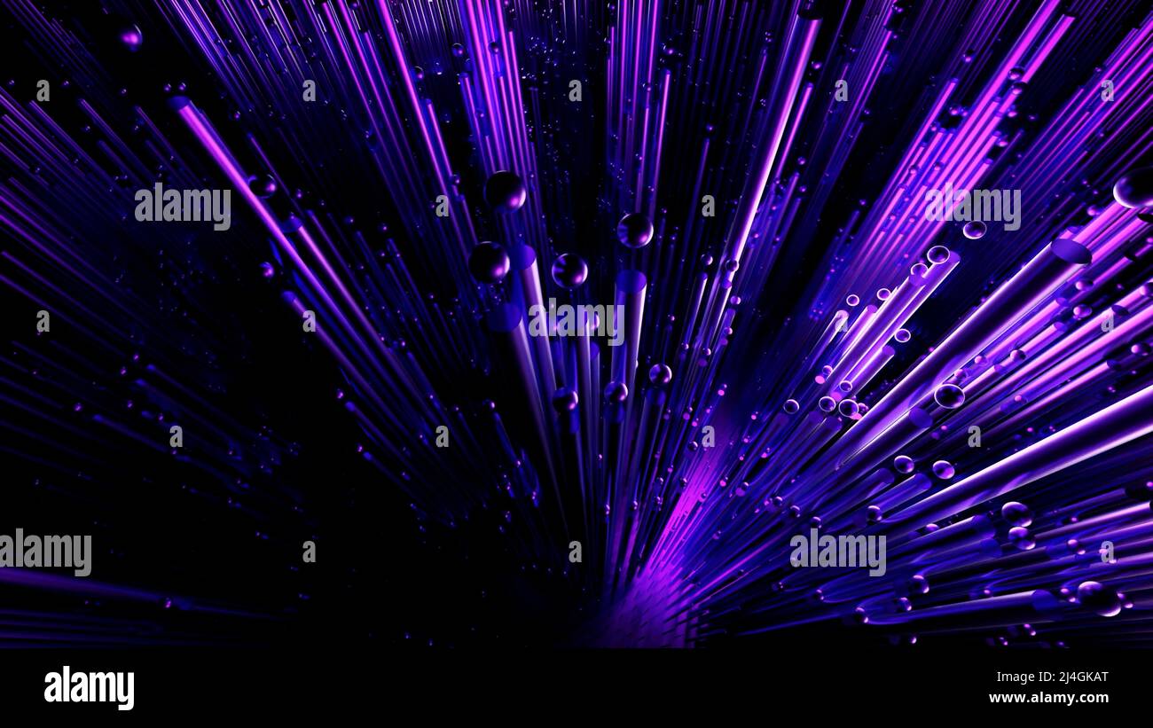 Big purple lines.Design.Long purple neon sticks glow and grow in 3d ...