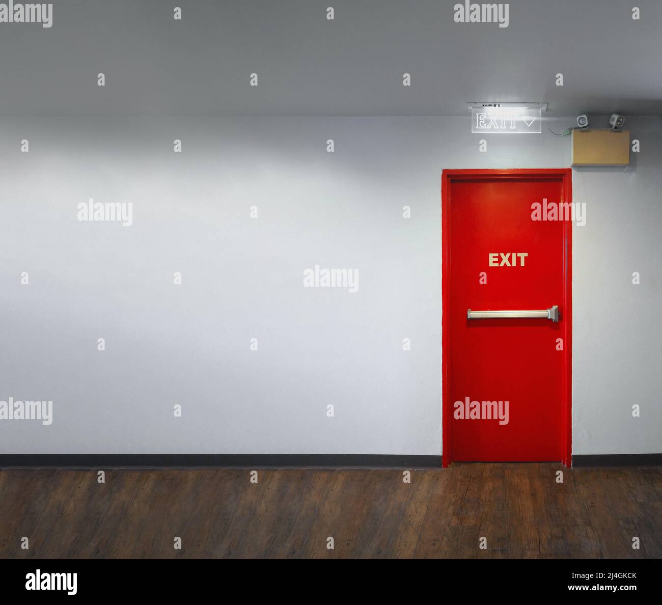 Fire exit door. Fire exit emergency door red color metal material with ...