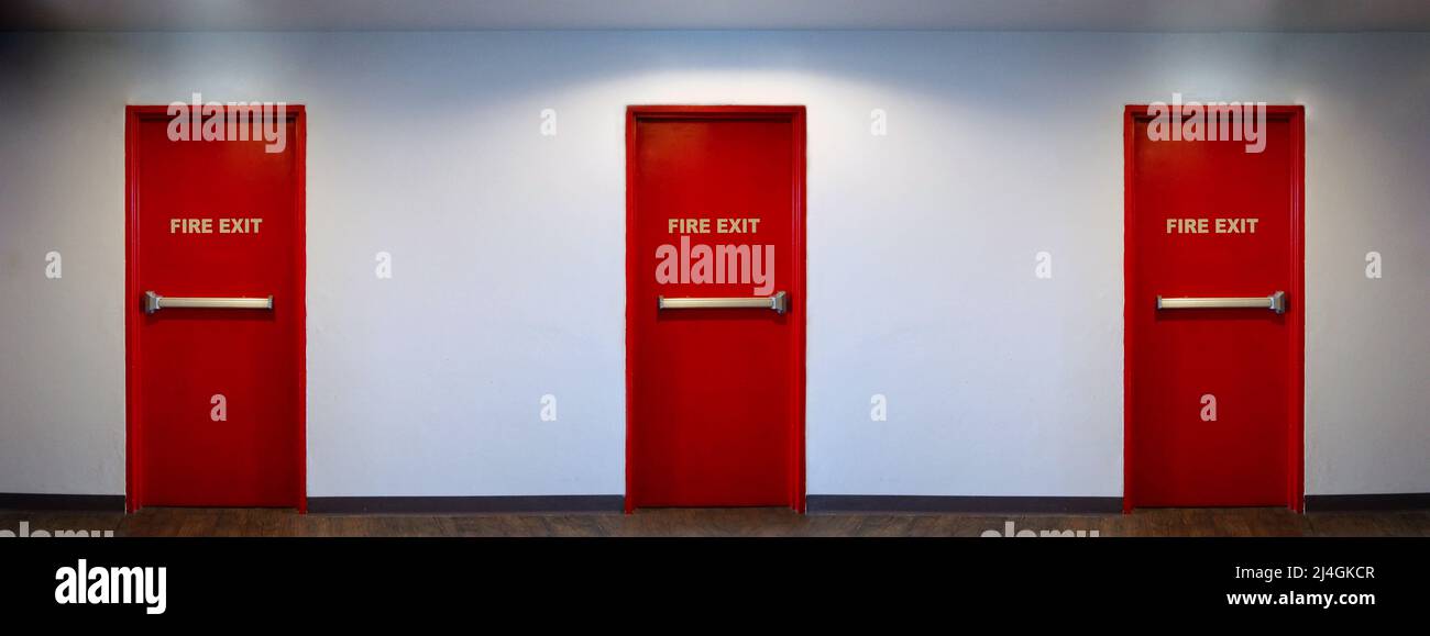 Fire exit door. Fire exit emergency door red color metal material with ...