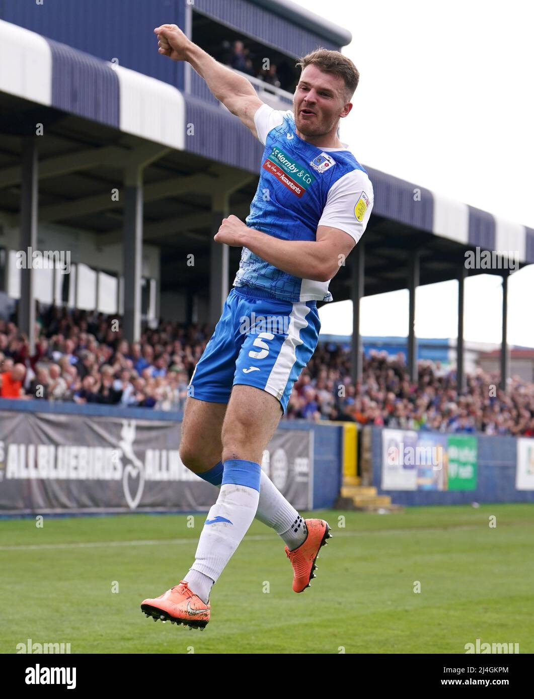 Barrow's Matt Platt celebrates scoring their side's third goal of the ...