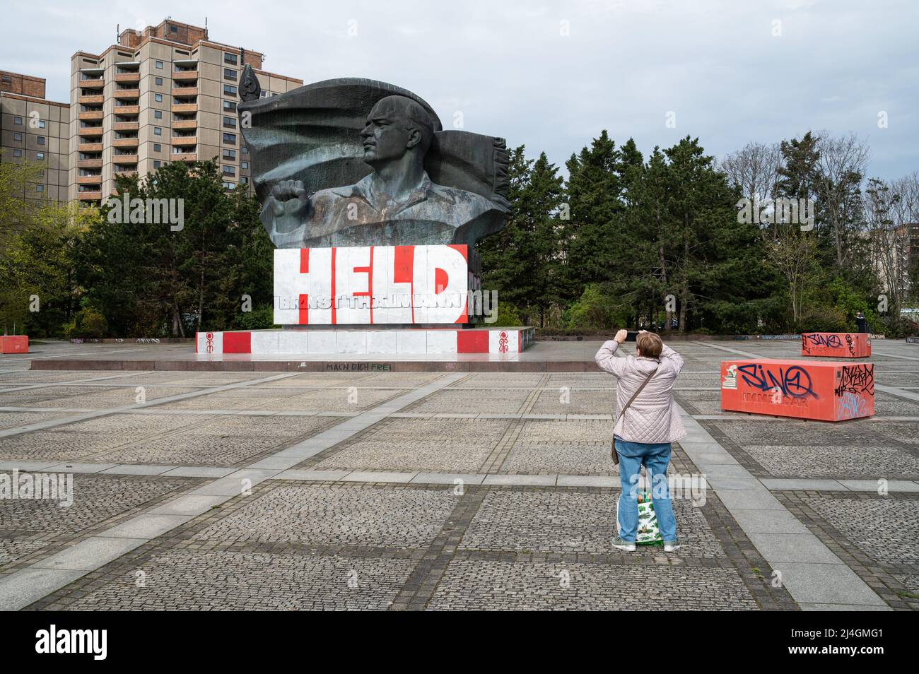 14.04.2022, Berlin, Germany, Europe - A colossal bronze bust depicting ...
