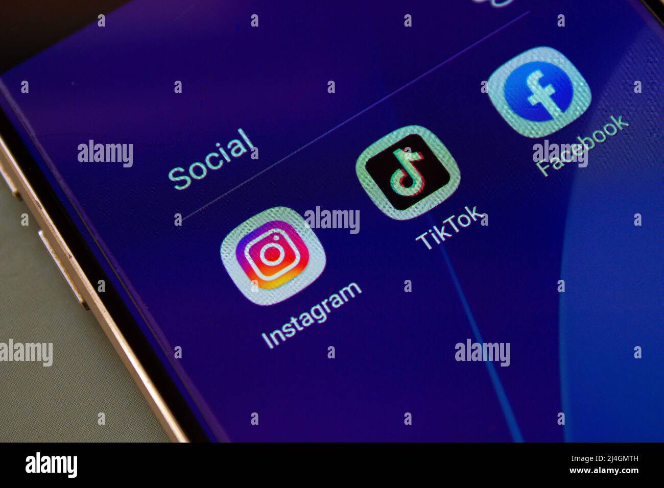Social media applications (Instagram, TikTok, Facebook) icons on ...