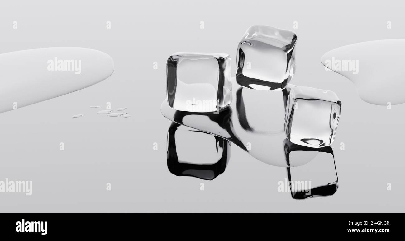 cgi render image of ice cubes on a reflecting surface Stock Photo - Alamy