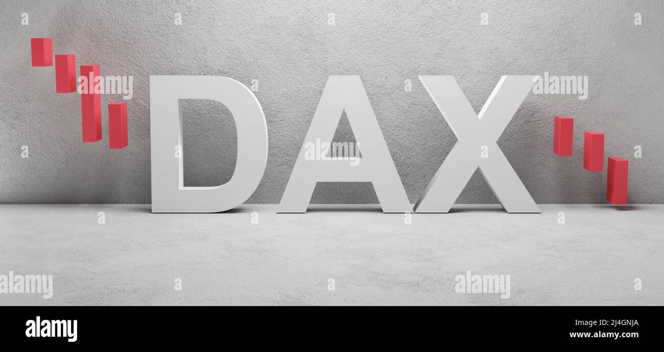 cgi render illustration of the white word DAX infront of a white ...