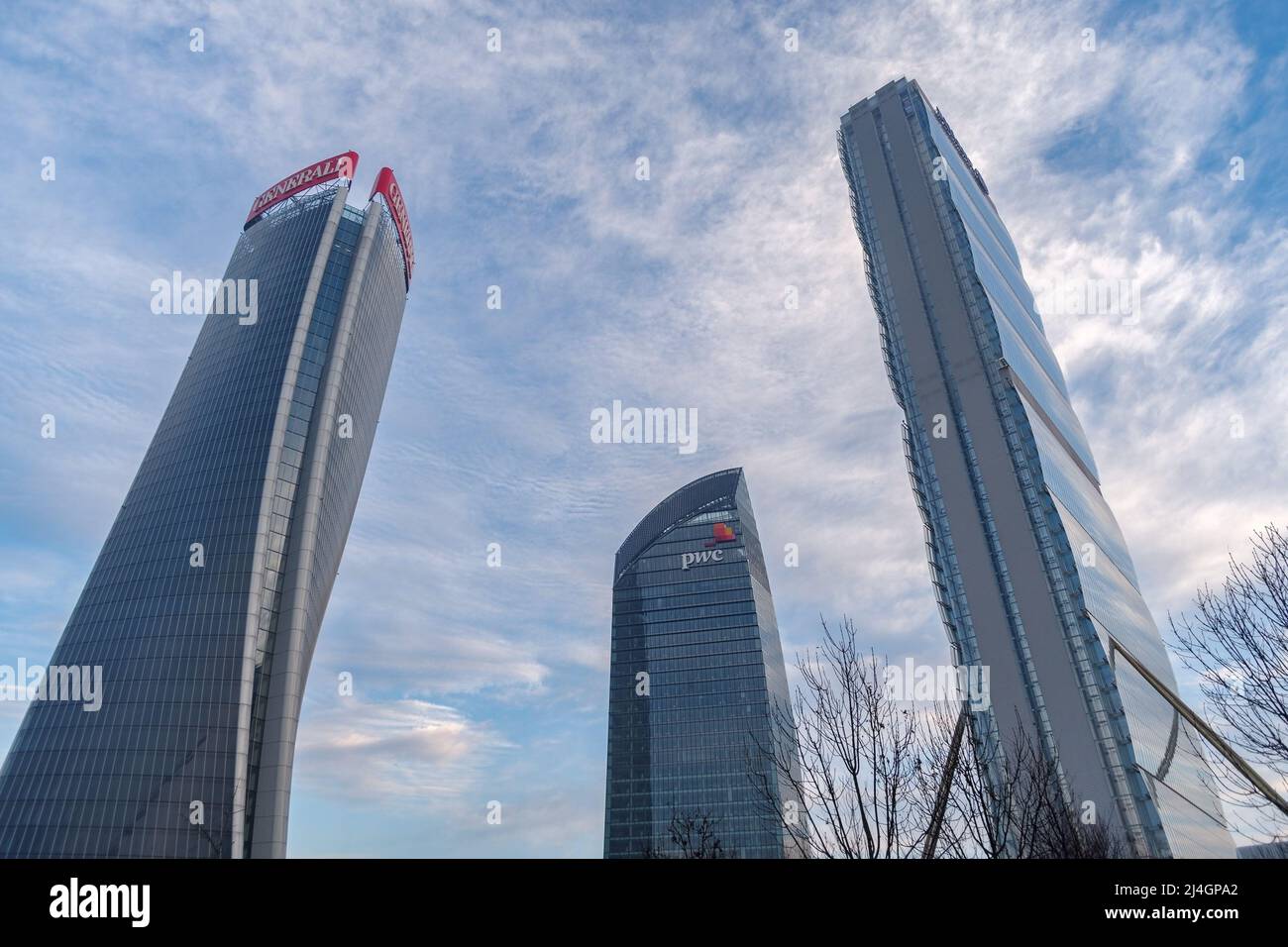 Skyscrapers Generali Tower, Libeskind Tower and Allianz Tower in Milan ...
