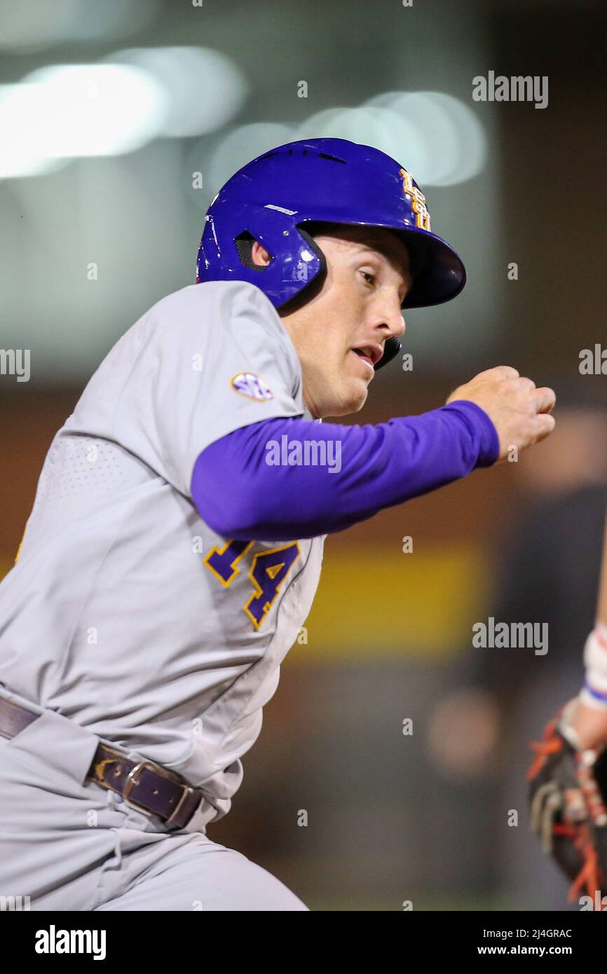 April 14, 2022: Tigers base runner Jacob Berry #14 makes his way around ...