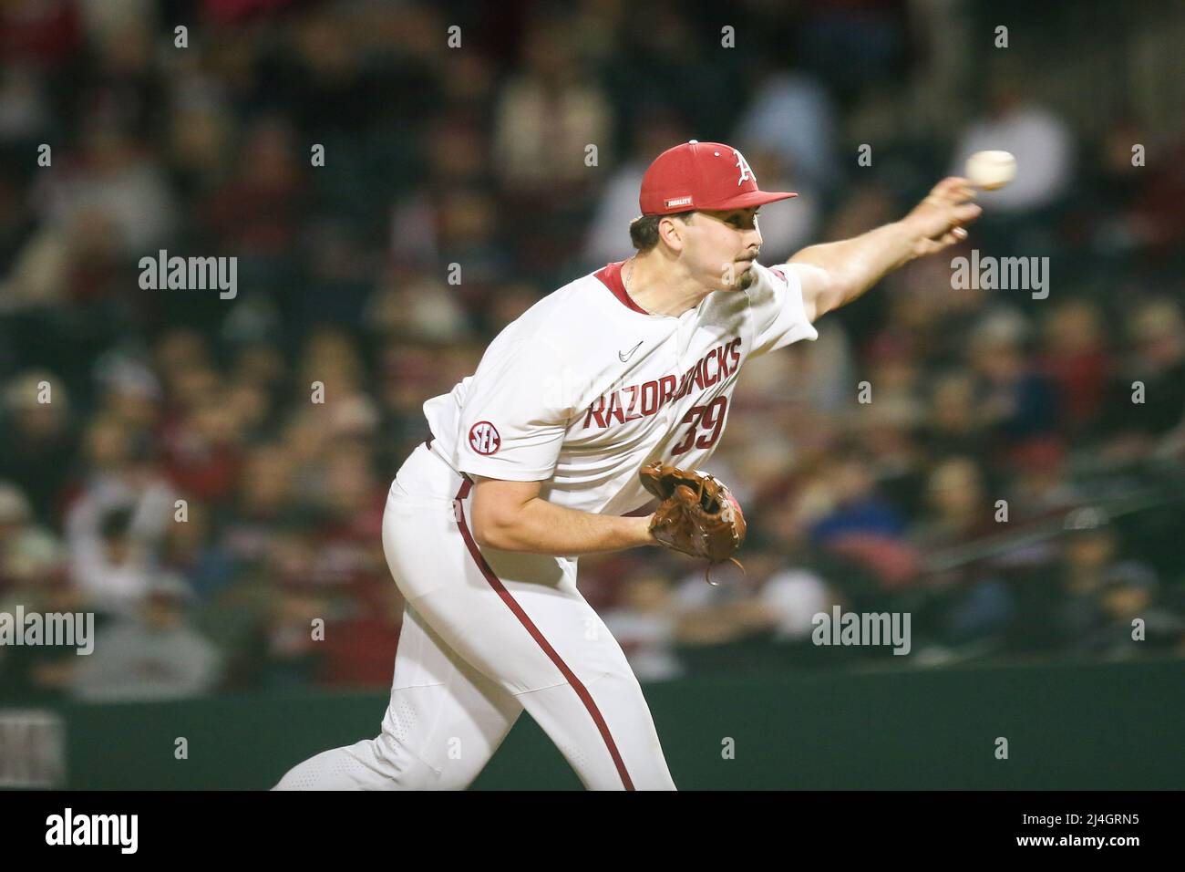 April 14, 2022: Arkansas pitcher Evan Taylor #39 delivers a pitch from ...