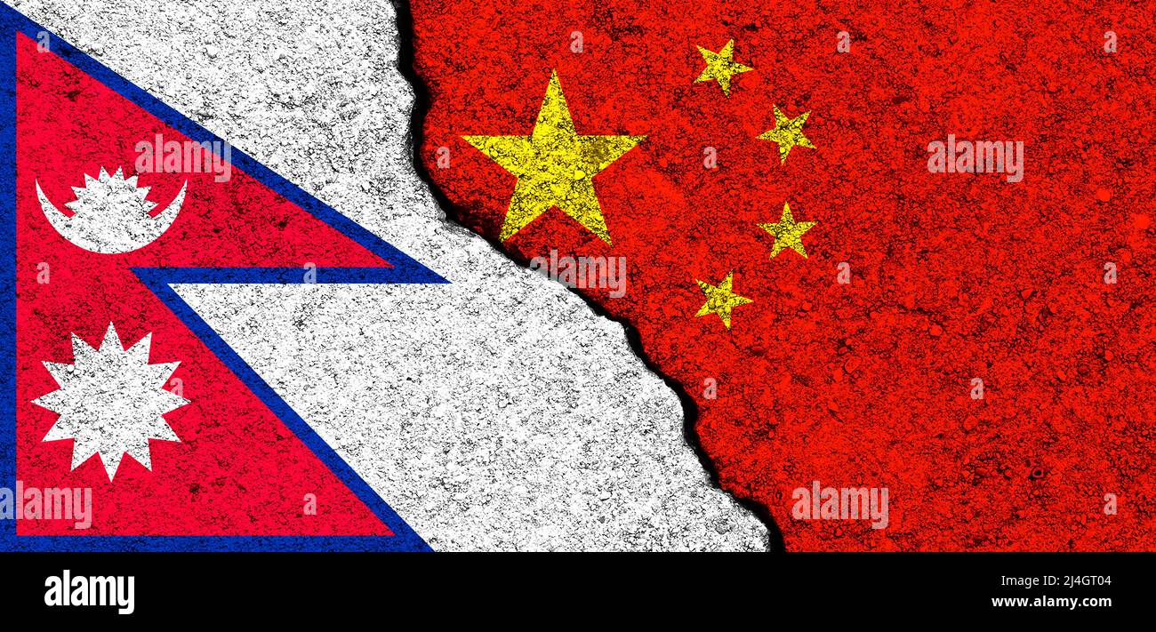 China and Nepal. Flags background. Concept of politics, economy ...