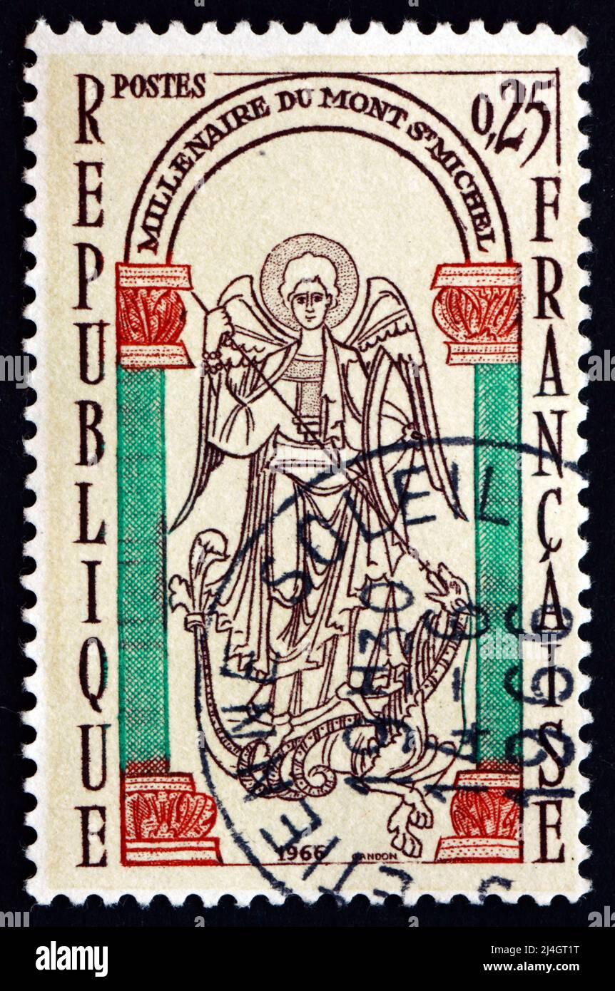 FRANCE - CIRCA 1966: a stamp printed in the France shows St. Michael ...