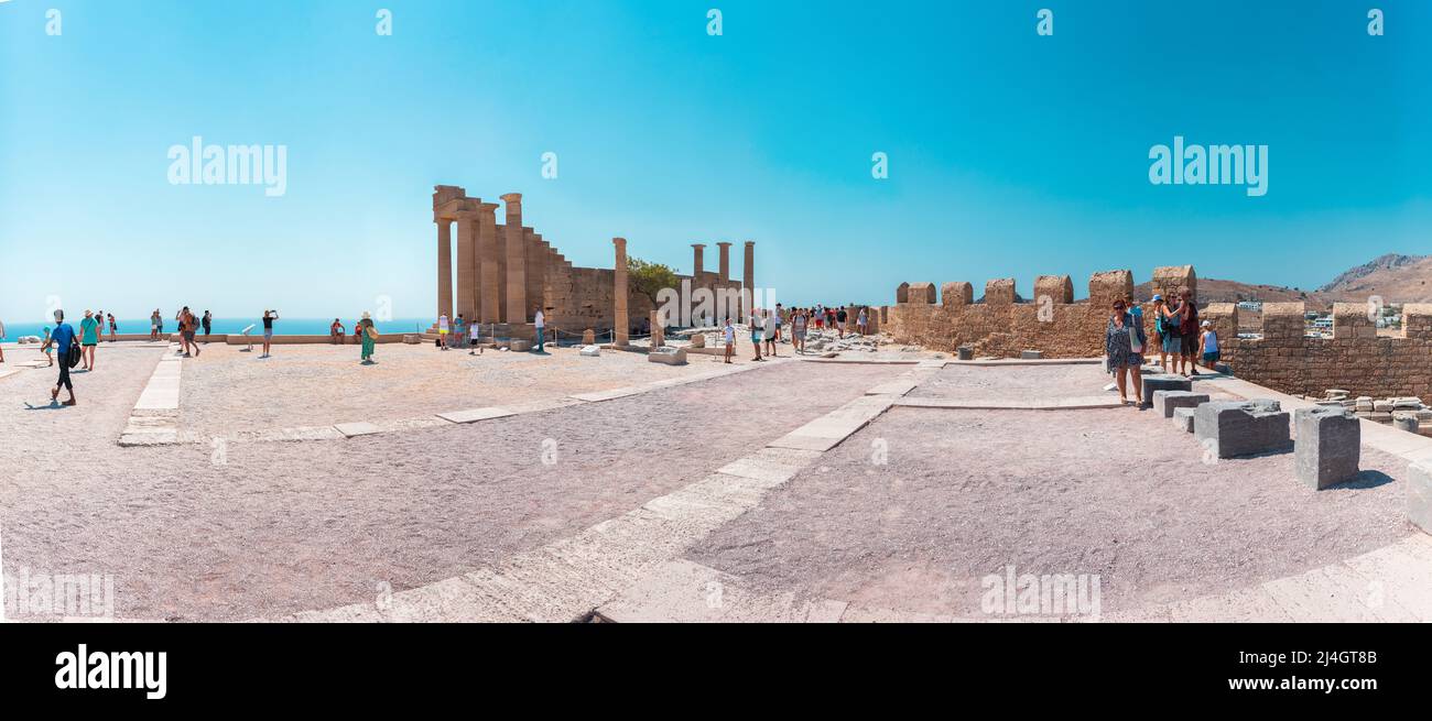 Panorama of the Acropolis of Lindos in the heart of the plateau. Rhodes ...