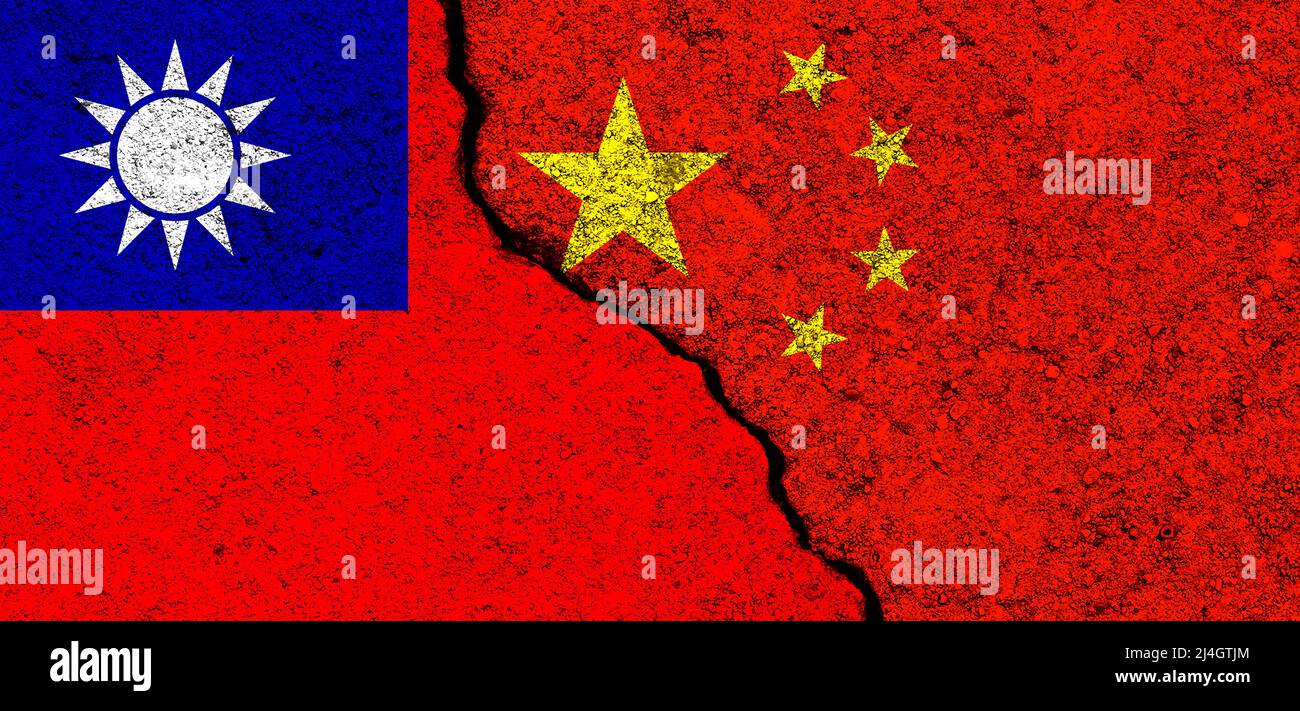 China and Taiwan. Flags background. MIlitary conflict and war ...