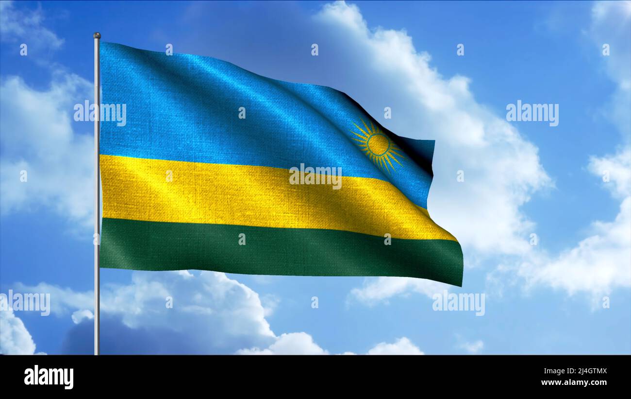 Rwanda flag waving in the wind, seamless loop. Motion. Yellow, blue ...