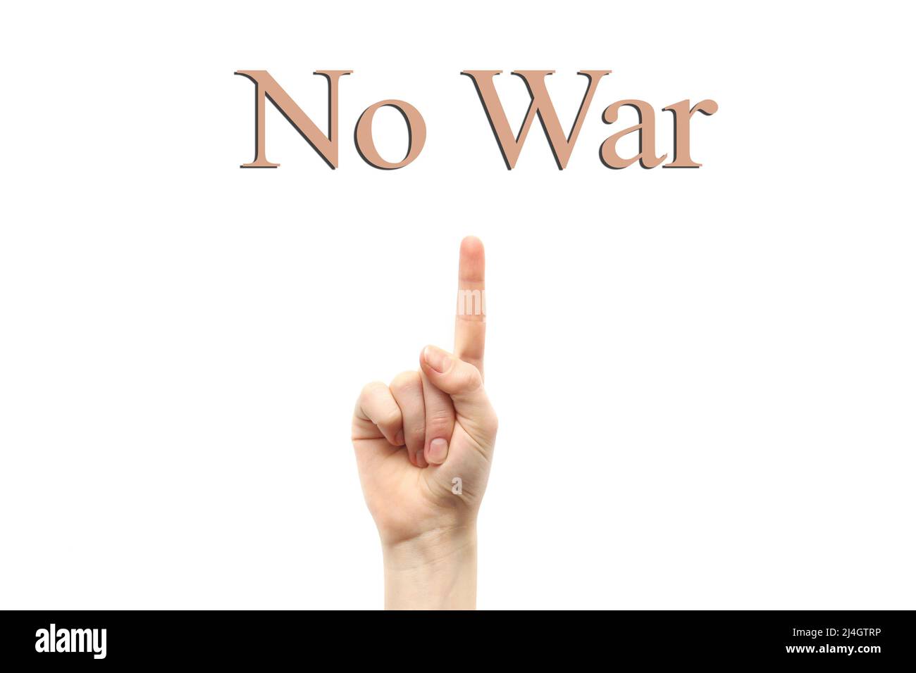 Hand on a white background. The finger points up. No war Stock Photo ...