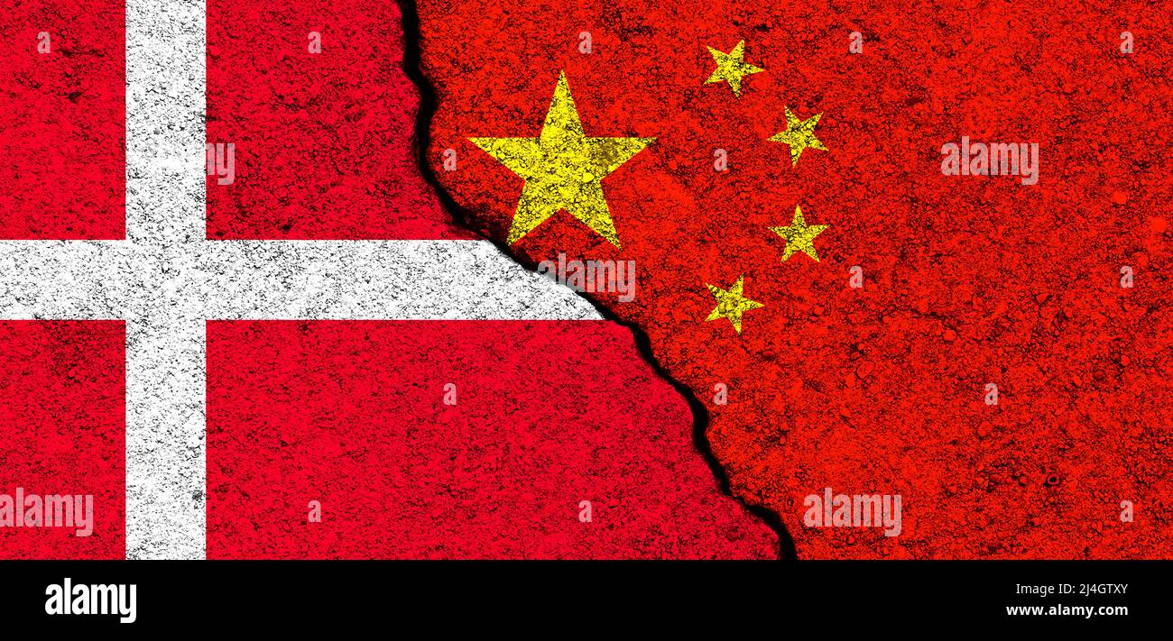 China and Denmark. Flags background. Concept of politics, economy ...