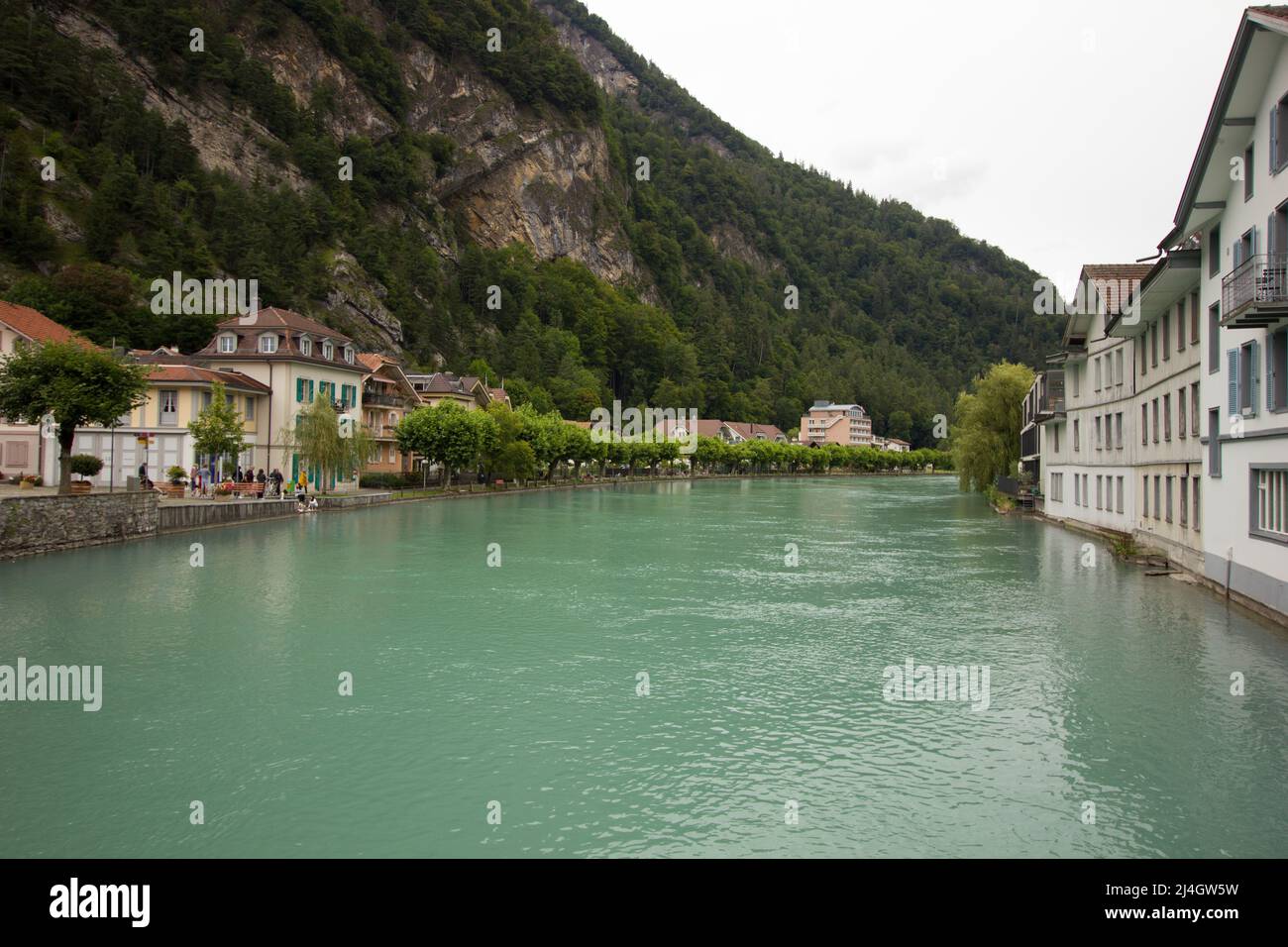 green Aare river in Unterseen near Interlaken Stock Photo - Alamy