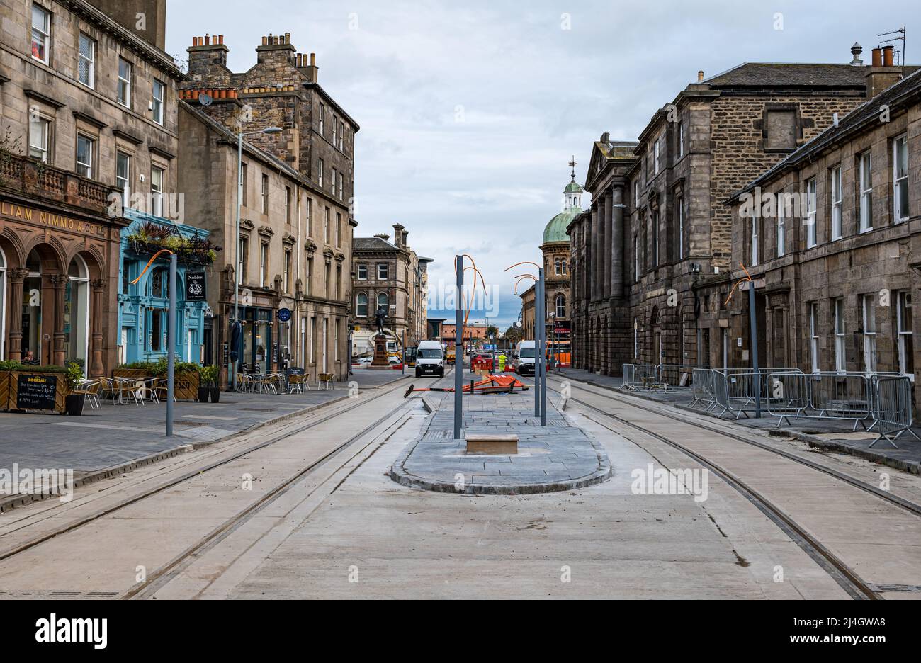 Tram line construction work with tram stop under construction ...
