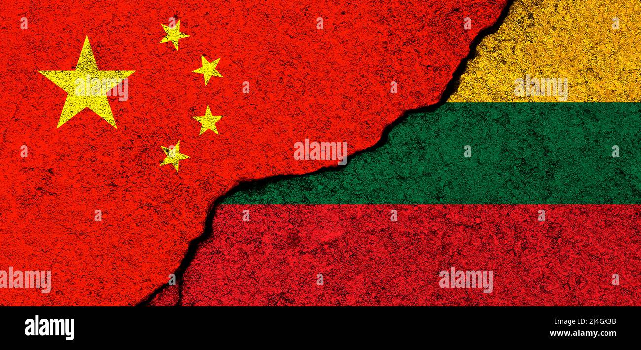 China and Lithuania. Flags background. Concept of politics, economy ...