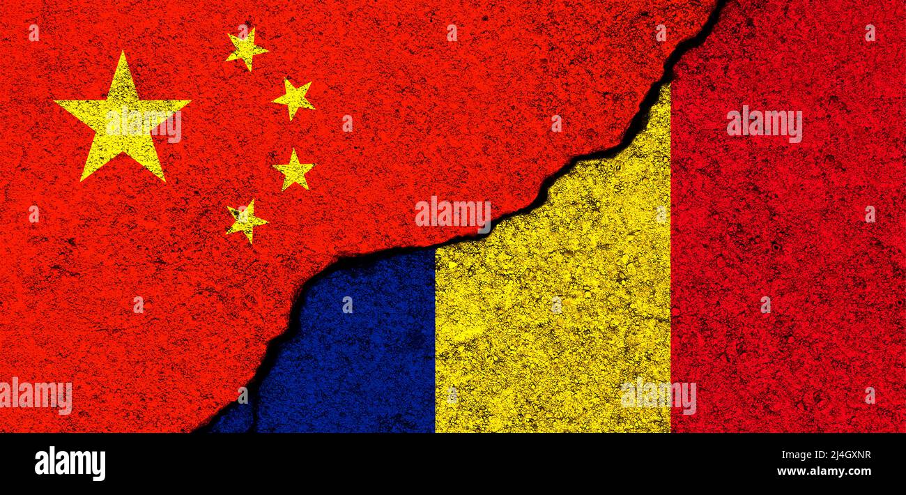 China and Romania. Flags background. Concept of politics, economy ...