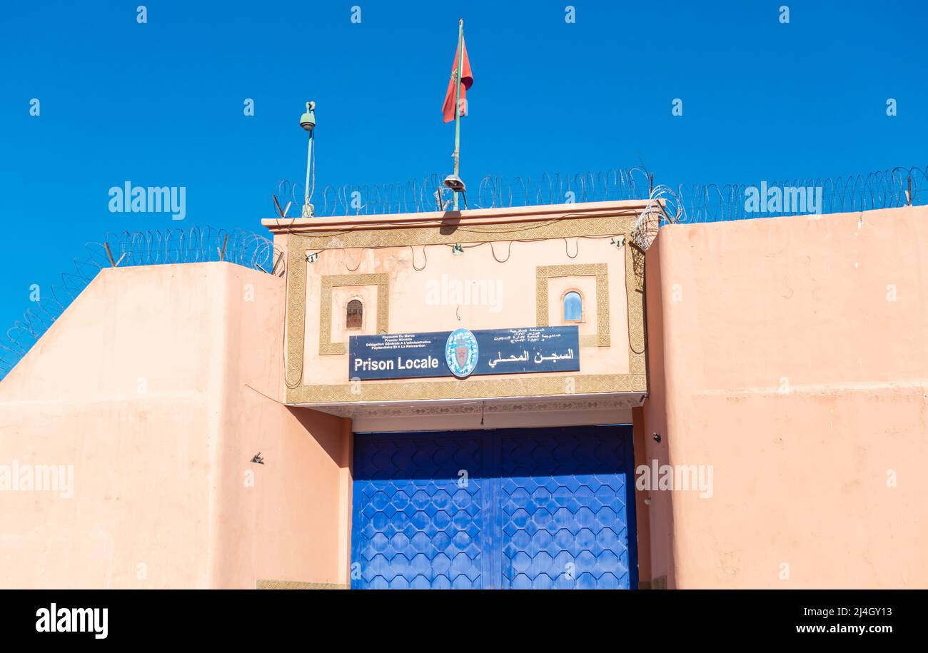 Local prison sign and central gate, Marrakech, Morocco Stock Photo - Alamy
