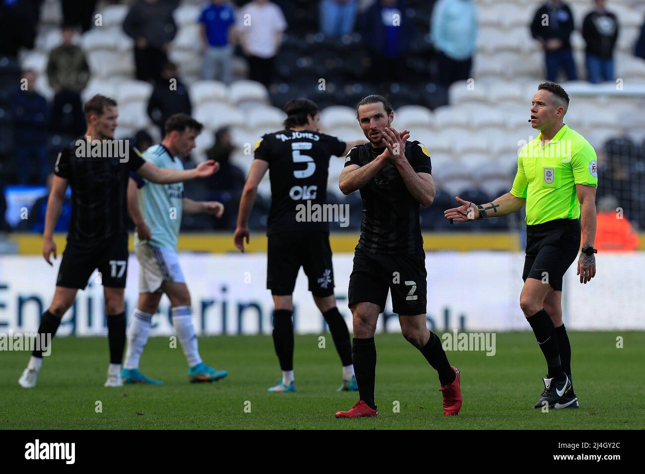 Hull, UK. 15th Apr, 2022. Lewis Coyle #2 of Hull City claps his hands ...