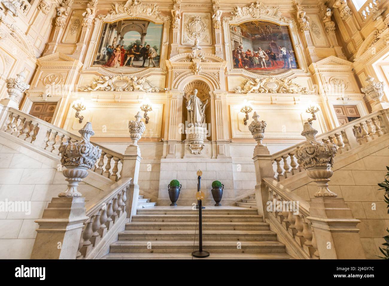 Turin, Italy - Circa August 2021: marble staircase in historic palace ...