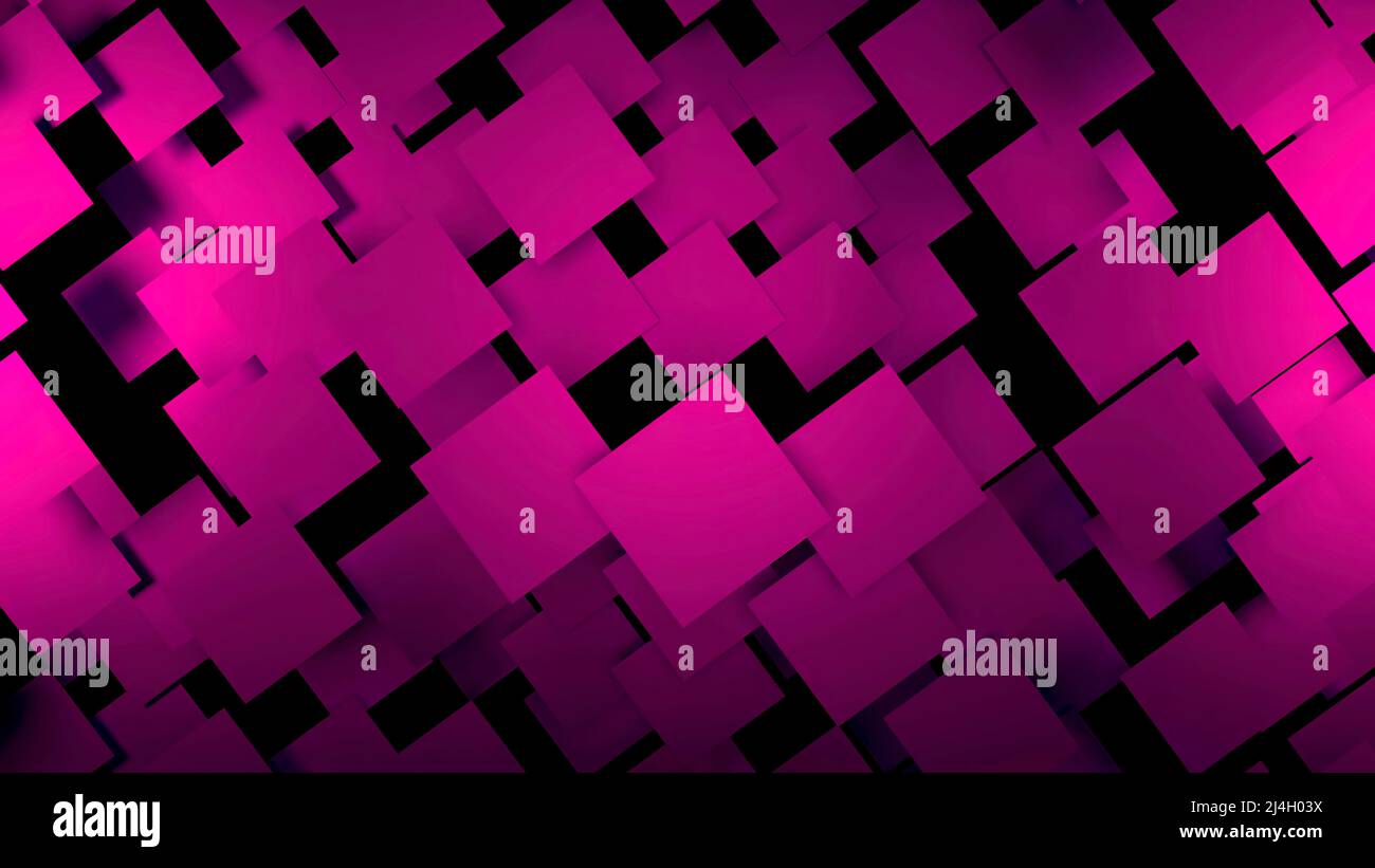 Bright pink abstraction. Design. Neon squares break away from the black ...