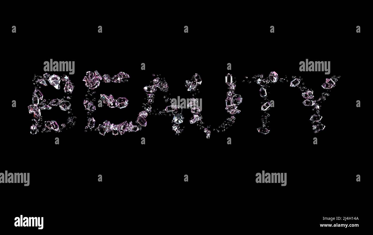 beauty - text made of diamonds, on black backdrop, isolated - object 3D ...
