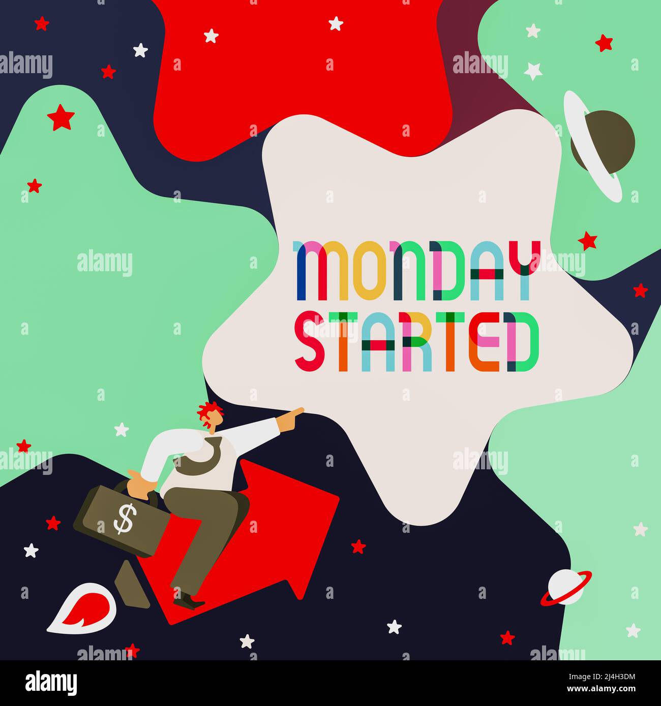 Conceptual caption Monday Started. Word Written on getting ready for ...
