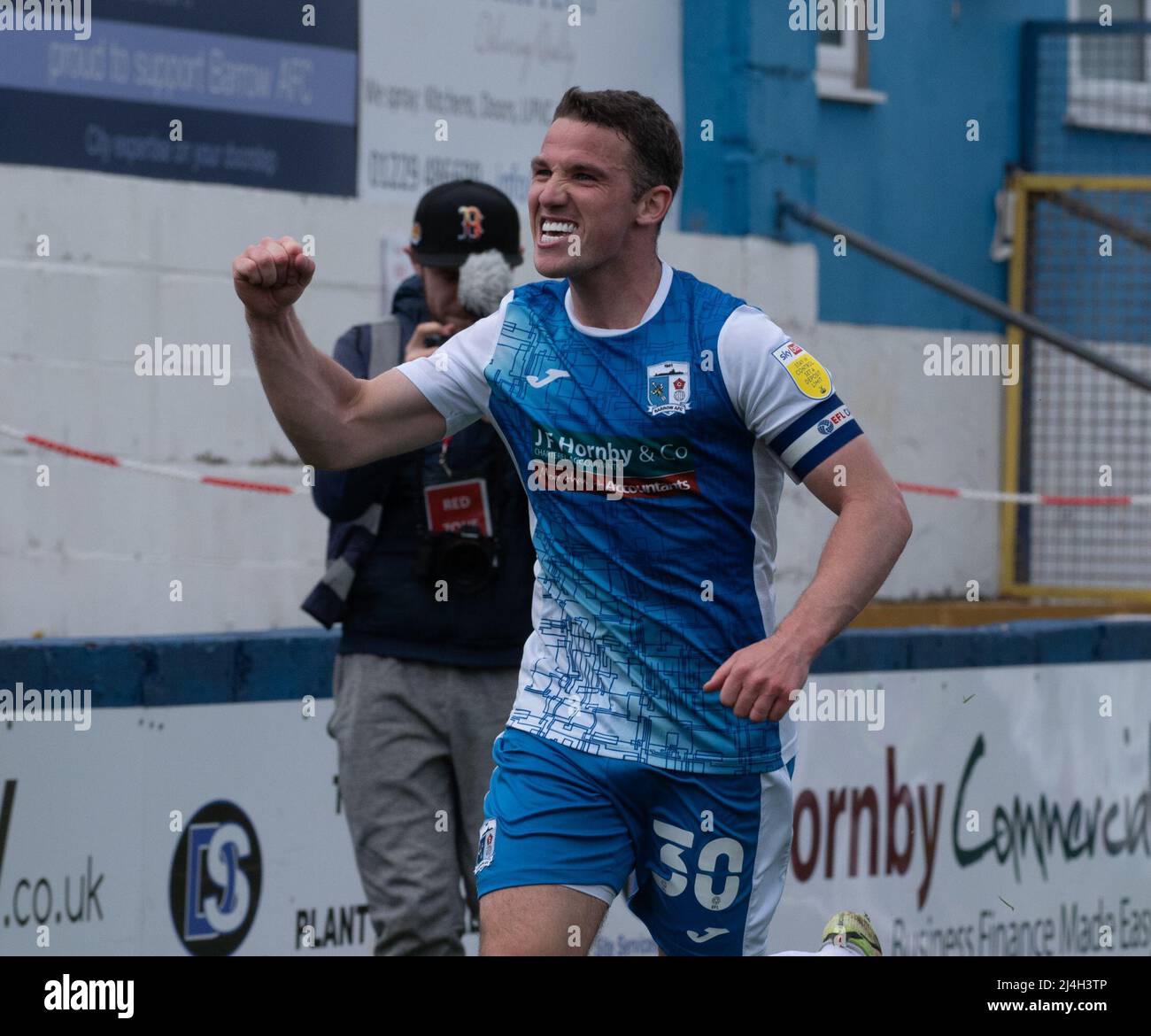 BARROW IN FURNESS, UK. APR 15th Barrow's John Rooney celebrates after ...
