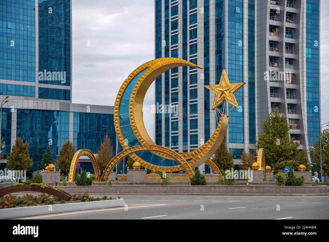 ARGUN, RUSSIA - SEPTEMBER 28, 2021: A crescent moon with a star on the ...