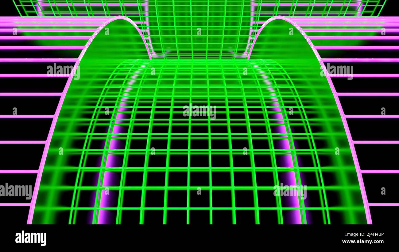 Green and purple abstraction. Design.A bright neon road that is like a ...
