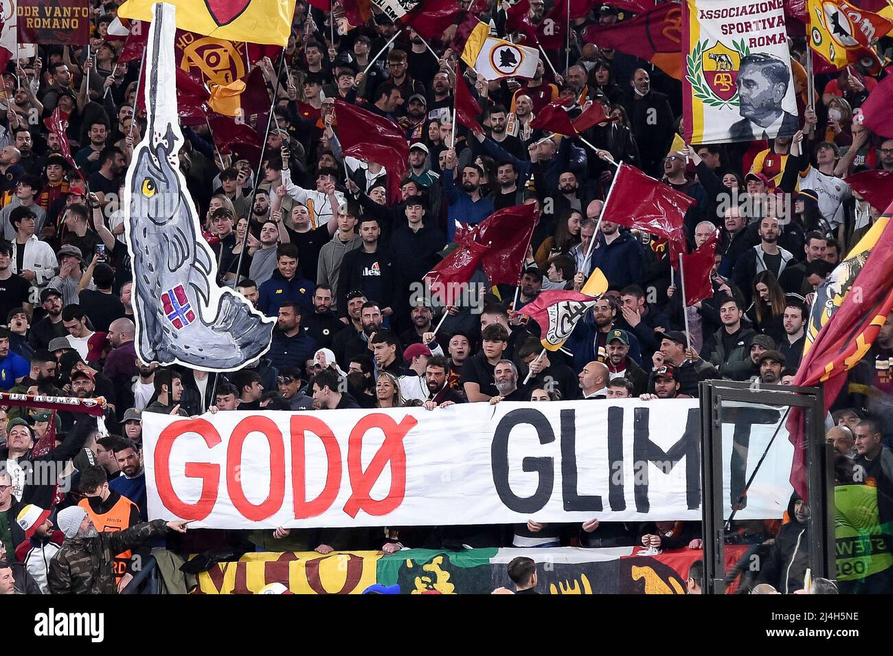 Supporters of AS Roma during the UEFA Conference League match between ...