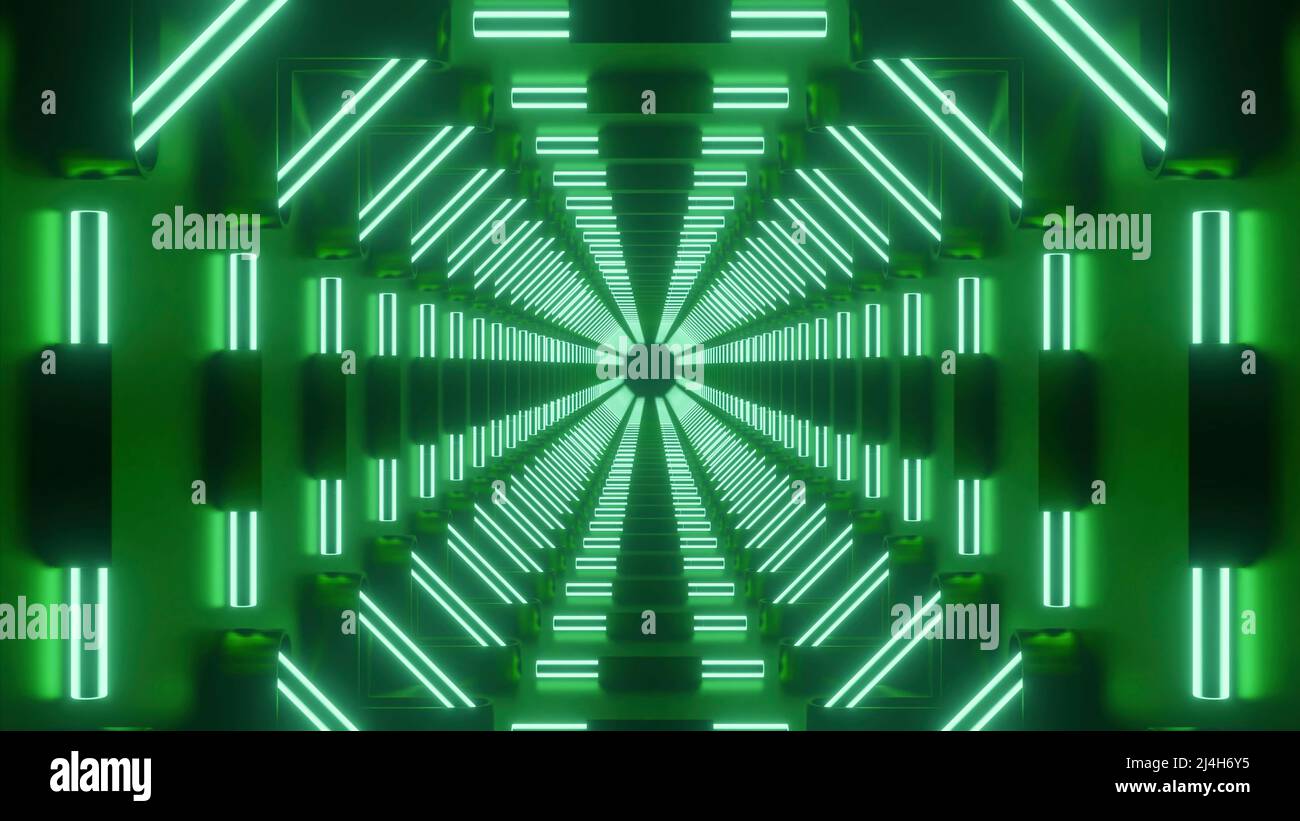 3D green Sci-Fi tech tunnel, loopable motion background. Design. Moving ...