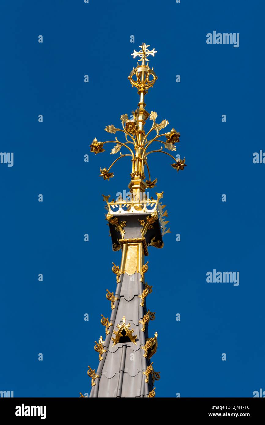 Upper detail of recently uncovered restored Elizabeth Tower, Big Ben ...