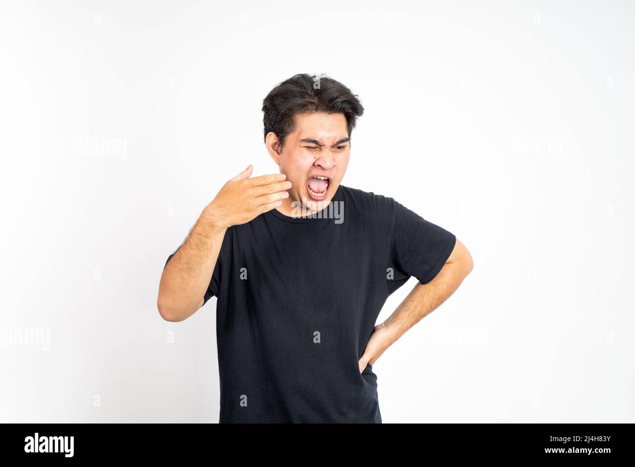 asian young man with disgusting expression isolated over white ...