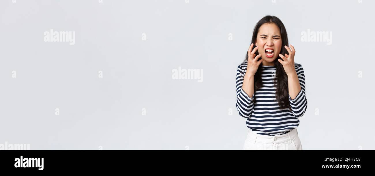 Lifestyle, people emotions and casual concept. Mad distressed asian ...