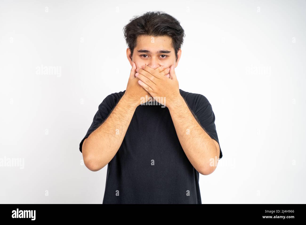 man cover his nose and feeling disgusted by the smell Stock Photo - Alamy