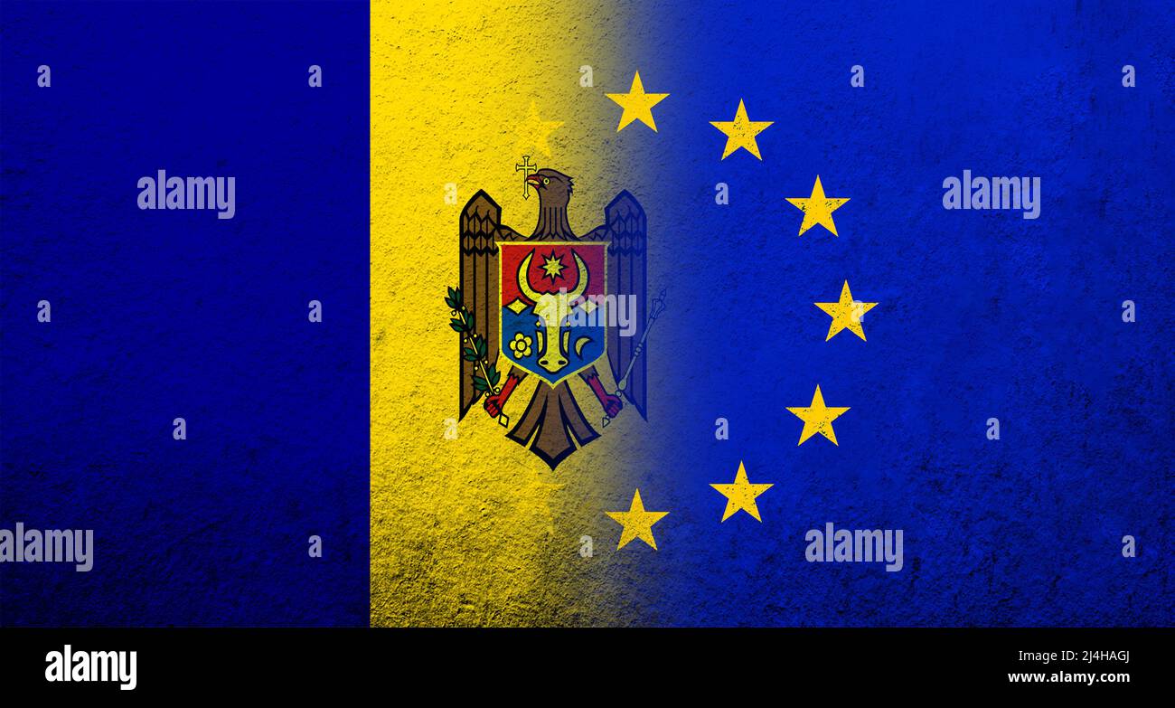 Flag of the European Union with Moldova National flag. Grunge ...