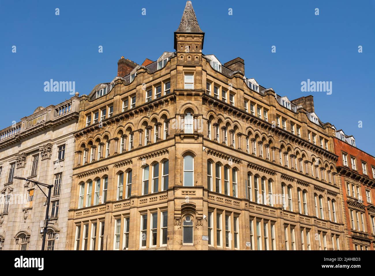 Exterior of beautiful old building in English town center on a sunny ...