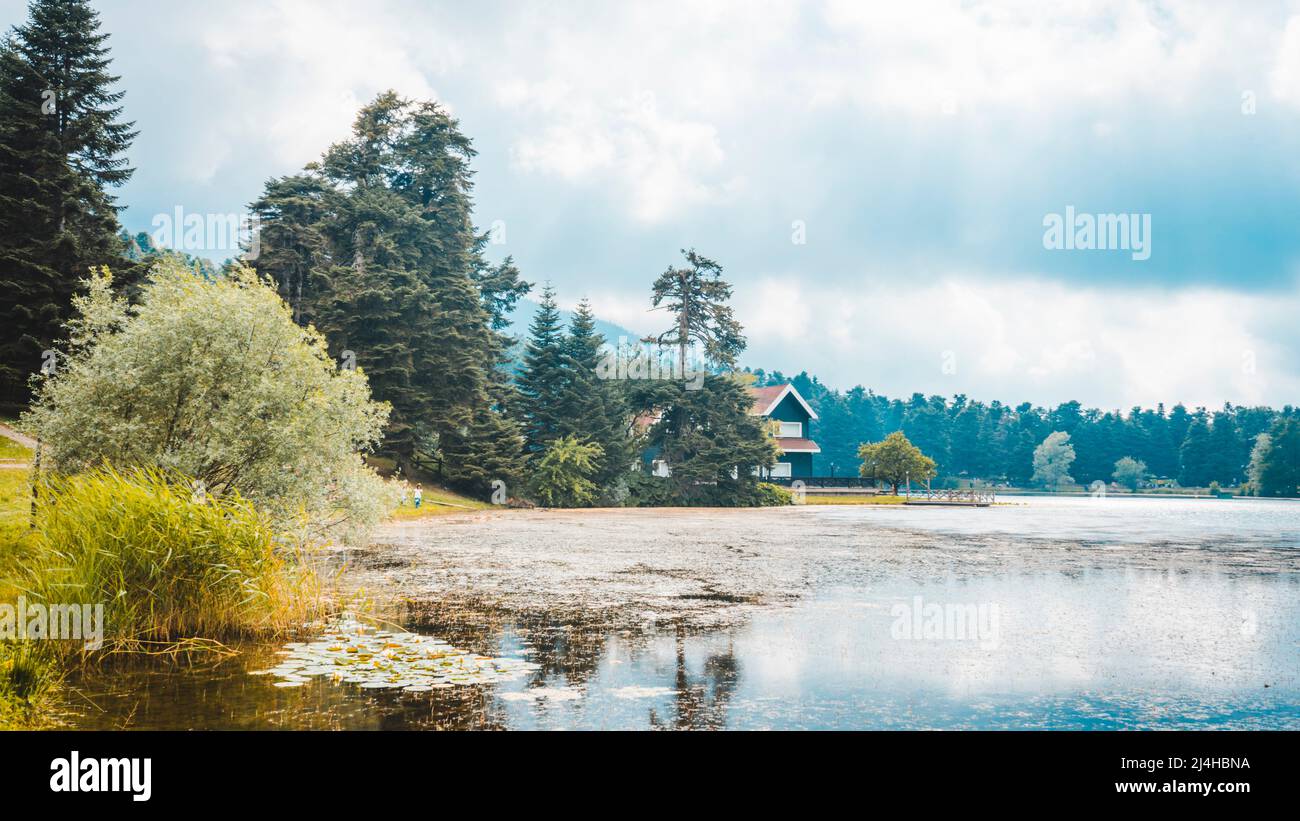 Golcuk National Park Bolu Turkey. Autumn wooden Lake house inside ...