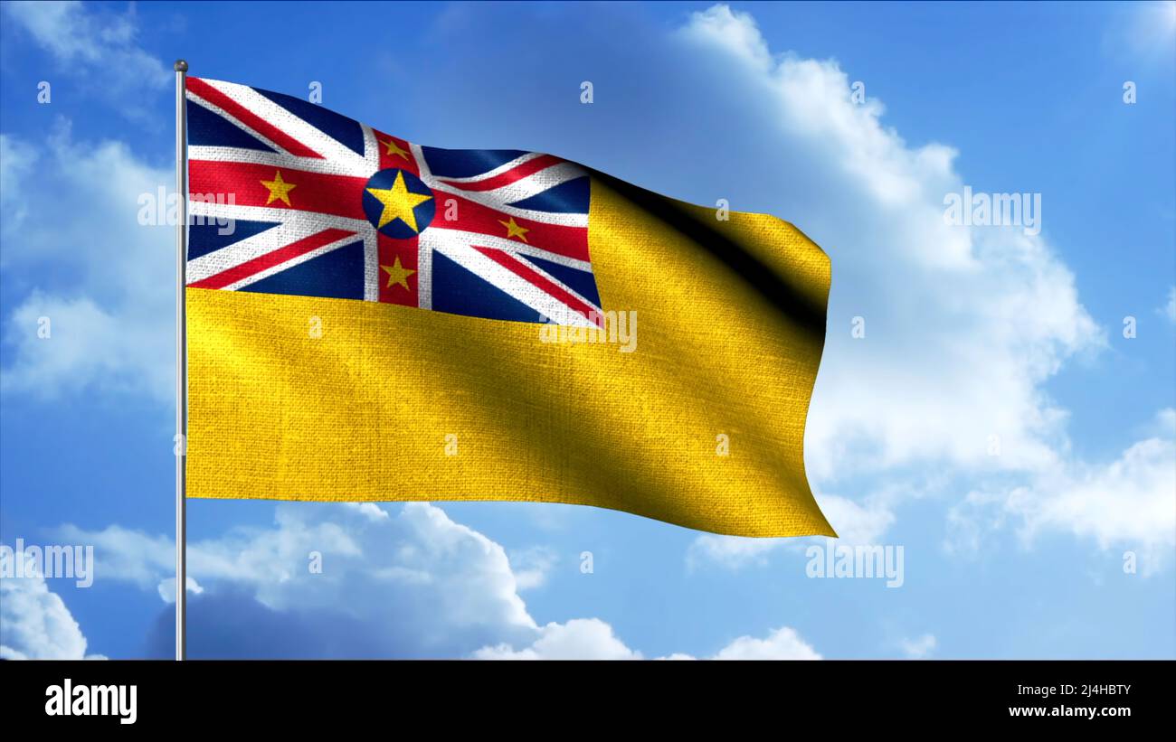 Niue flag gently waving in the wind, seamless loop. Motion. Union Jack ...