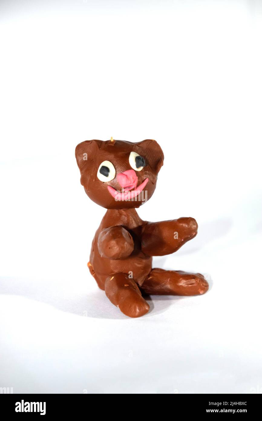 Plasticine bear. Toys made of plasticine on a white background Stock ...