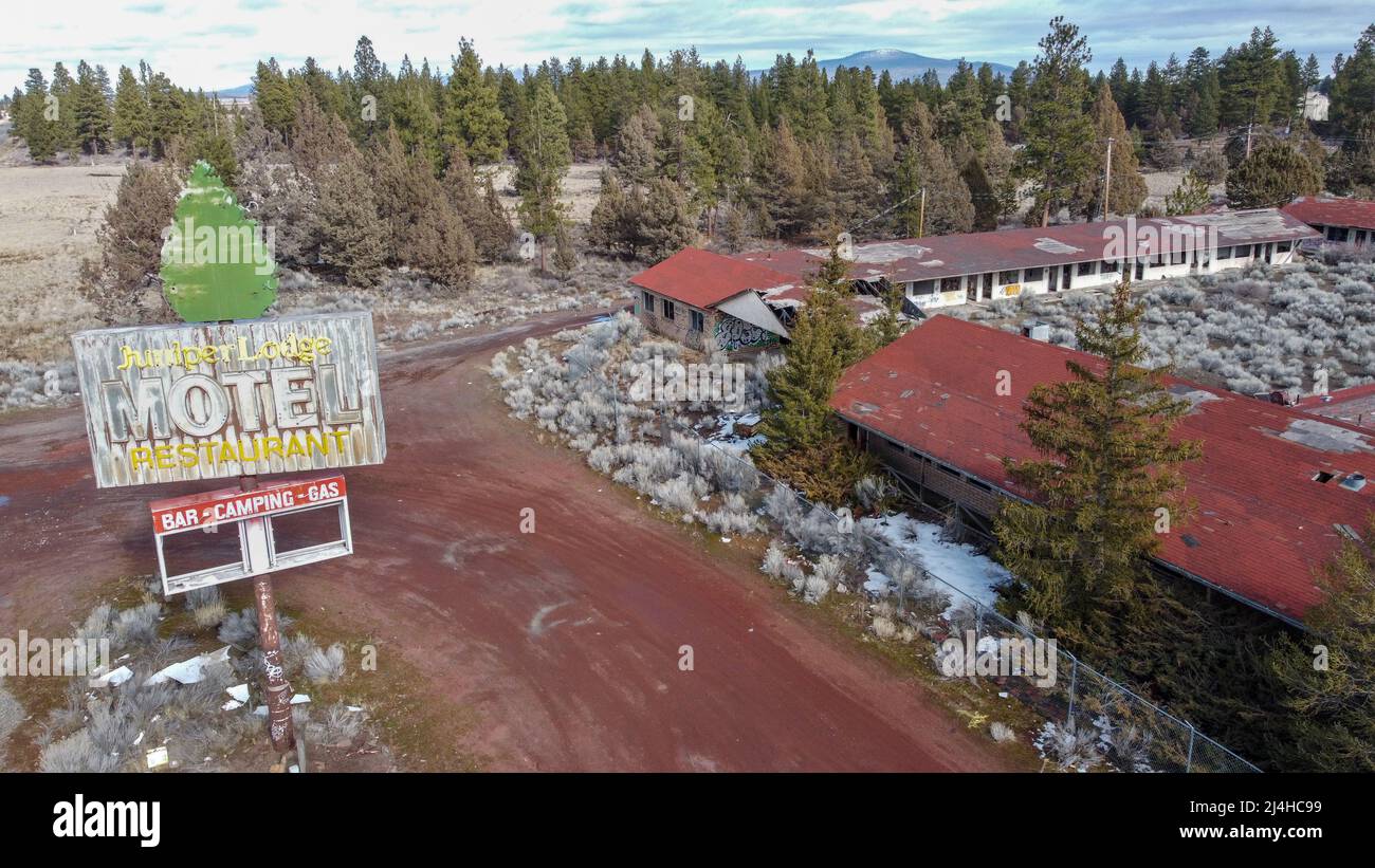 Aerial of abandoned motel in rural Oregon Stock Photo - Alamy