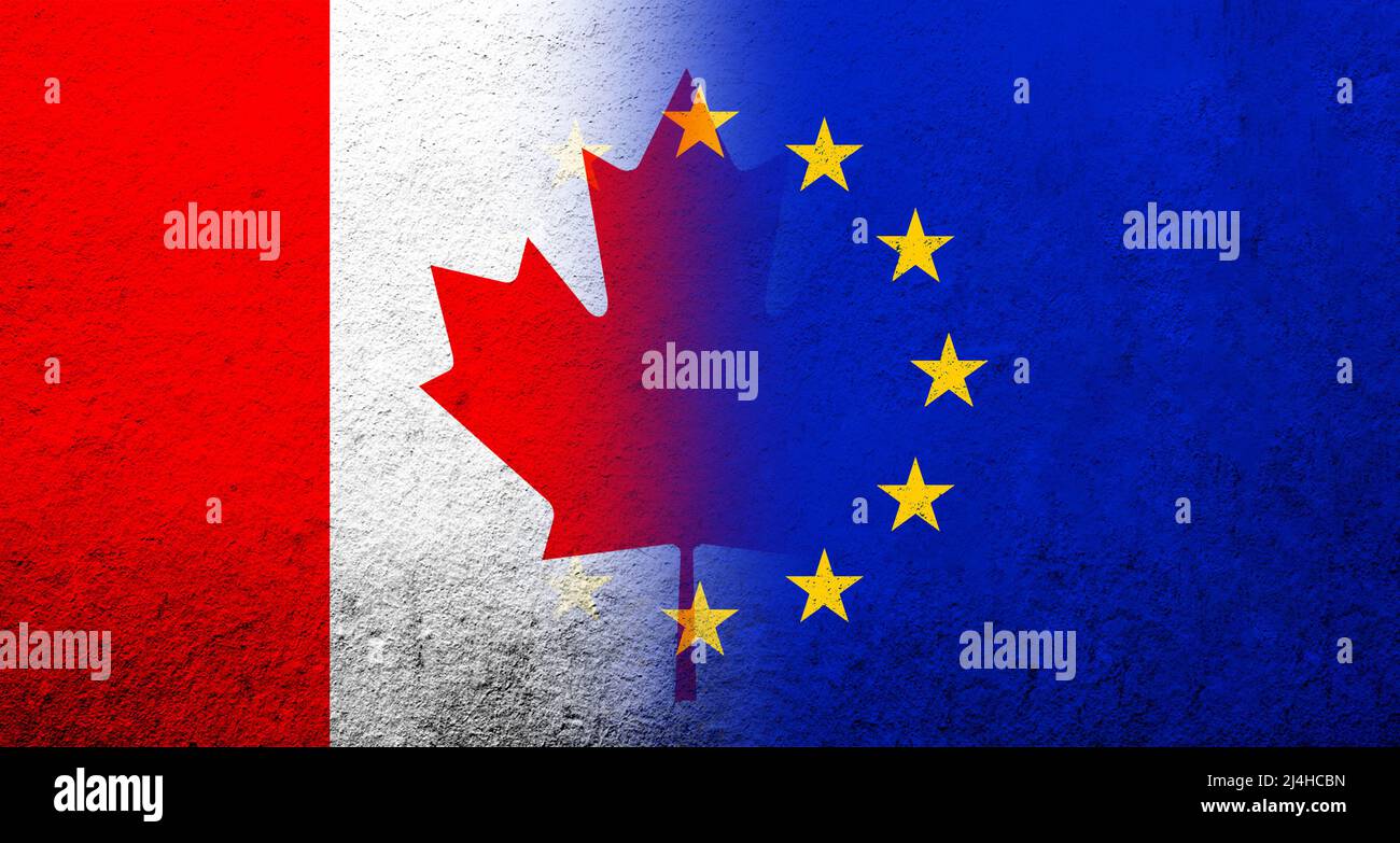 Flag of the European Union with National flag of Canada. Grunge ...