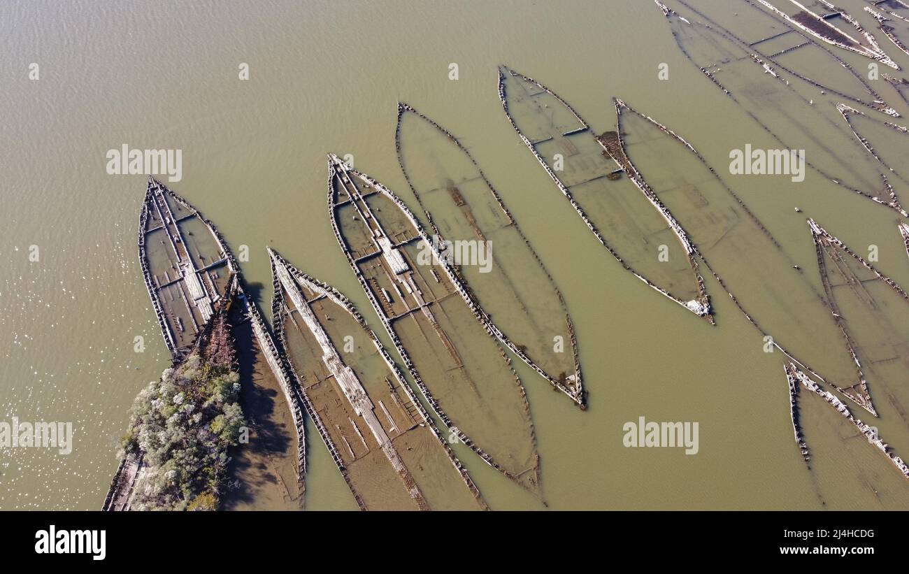 Aerial of sunken boats in Mallows Bay, MD Stock Photo - Alamy