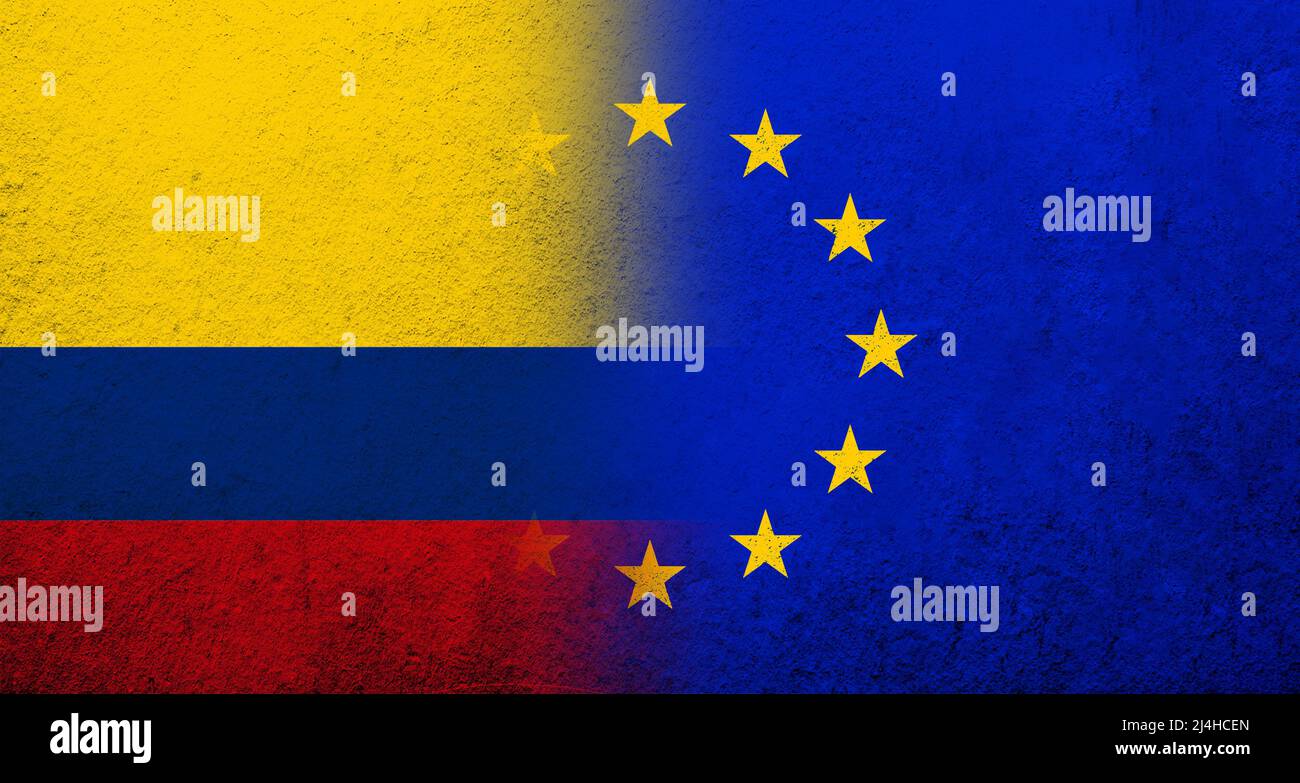 Flag of the European Union with National flag of Columbia. Grunge ...